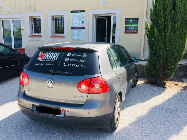 Marquage vitre arrière véhicule micro perforé | Web, enseignes, imprimerie