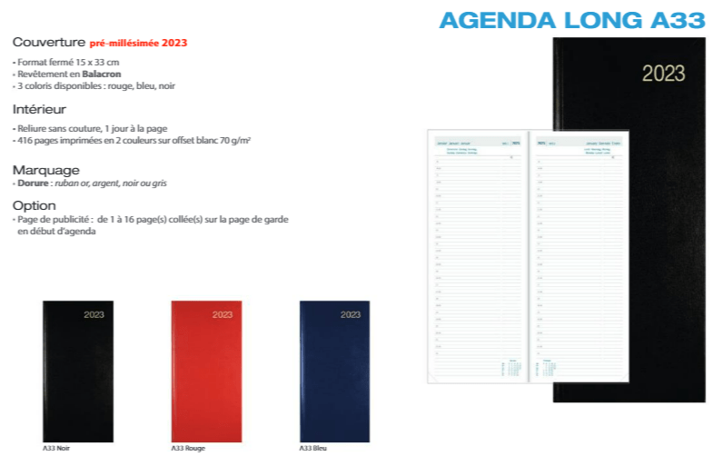 Agendas longs avec marquage personnalisé | Web, enseignes, imprimerie