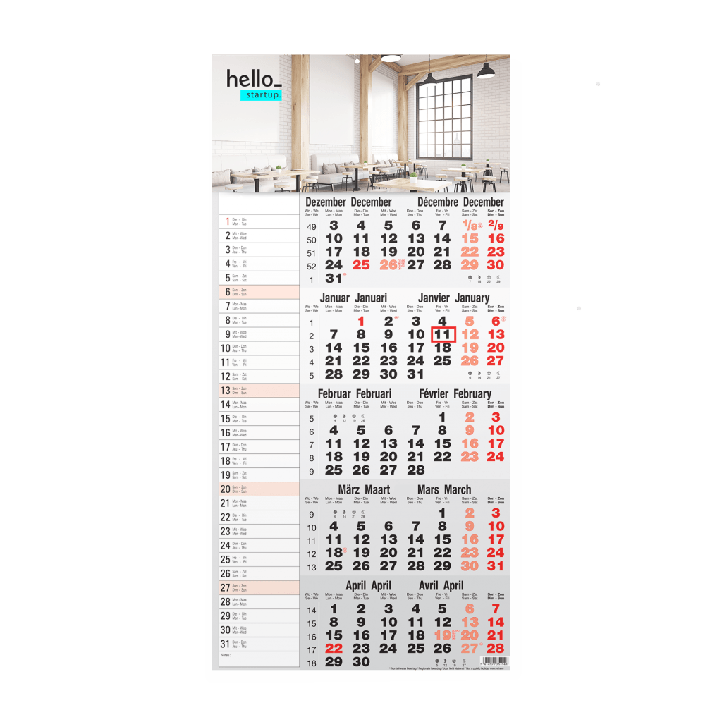 Calendrier de banque, piqué, mural personnalisé